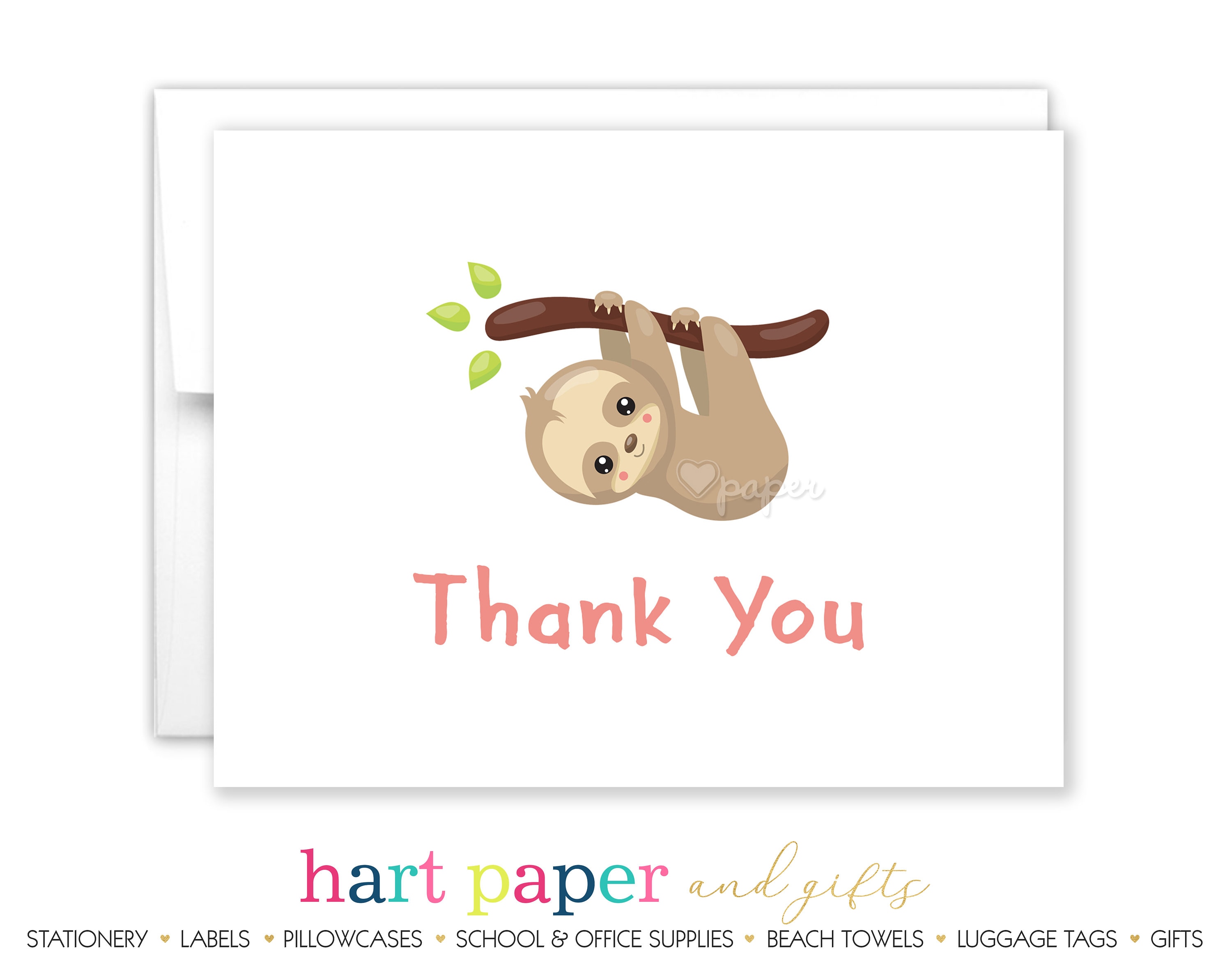 Sloth Thank You Personalized Cards Folded Flat Card - Etsy Canada