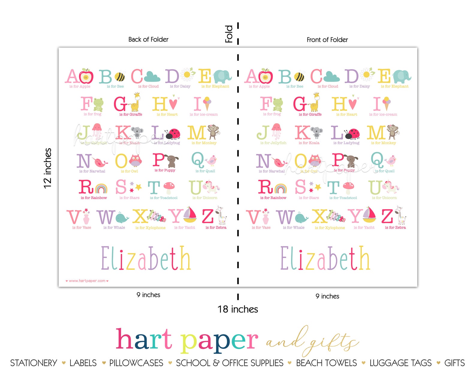 Alphabet Abc's Rainbow Personalized Folder 2 Pocket Back - Etsy