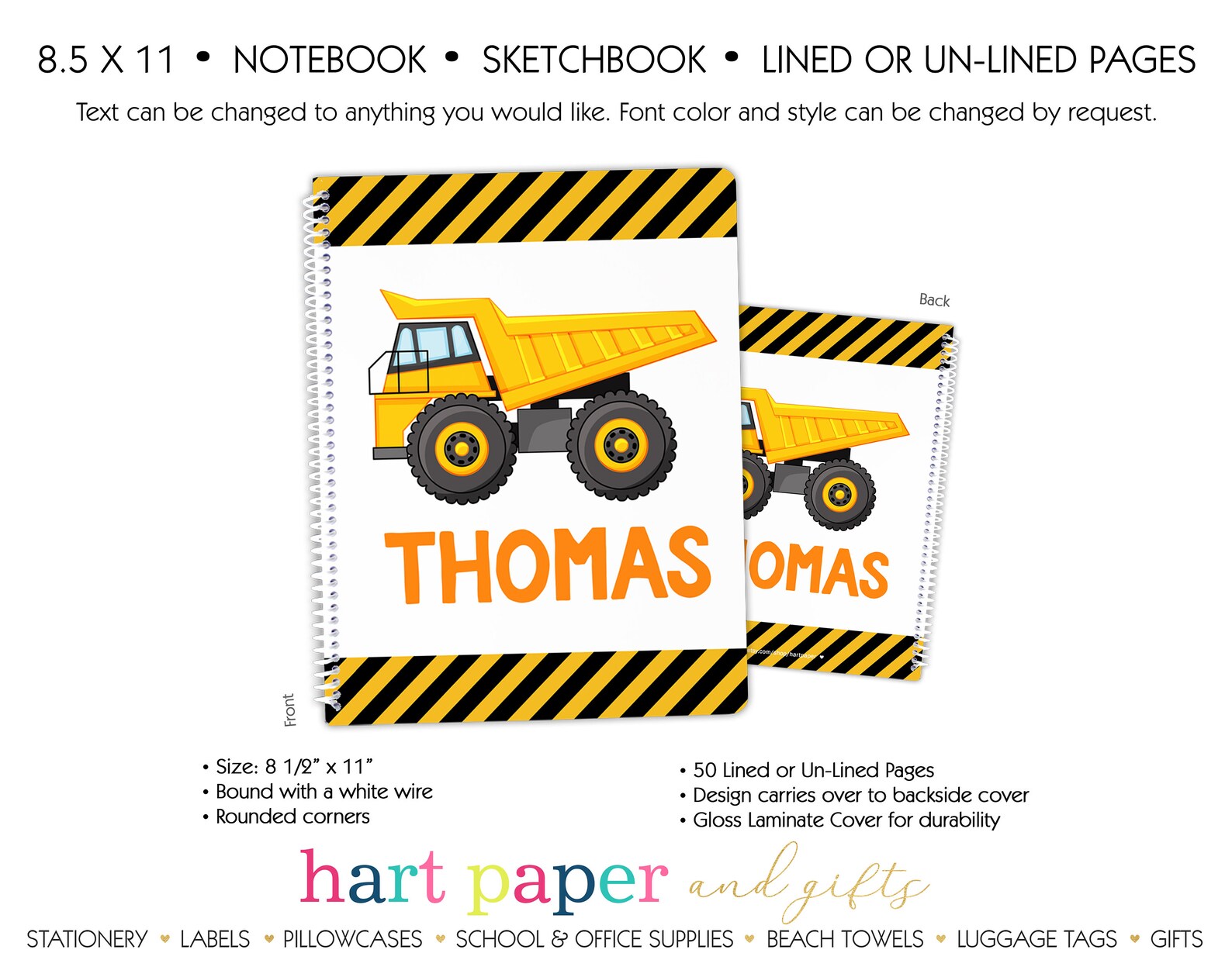 Construction Dump Truck Personalized Notebook Sketchbook | Etsy