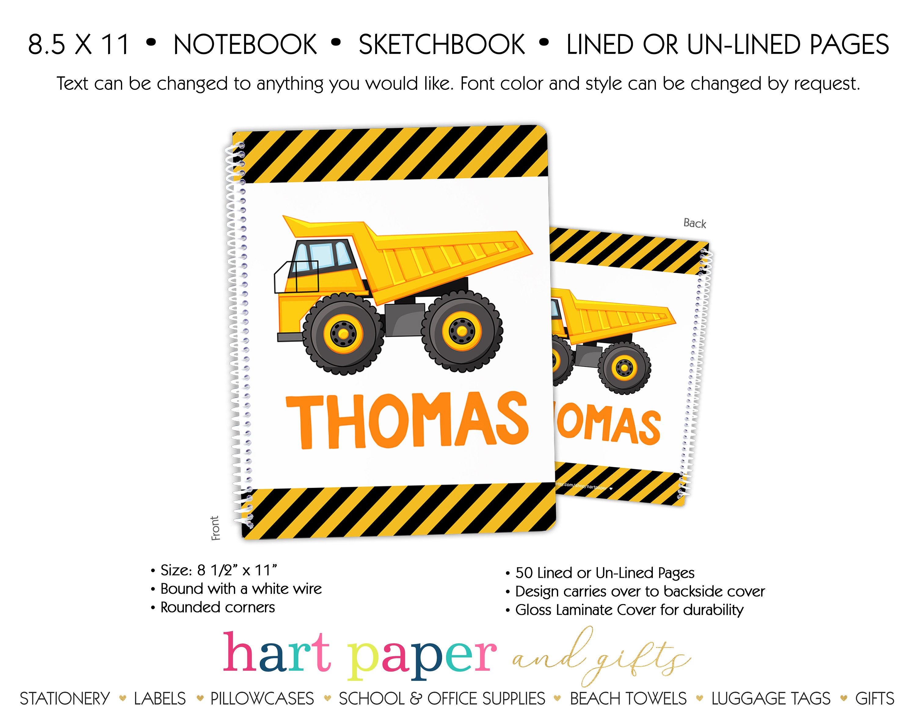 Construction Dump Truck Personalized Notebook Sketchbook | Etsy