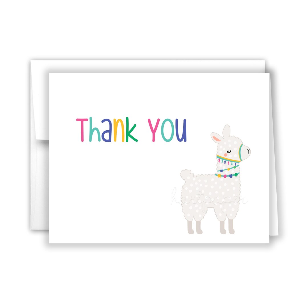 Llama Alpaca Thank You Personalized Cards • Folded Flat Card Stationery ...