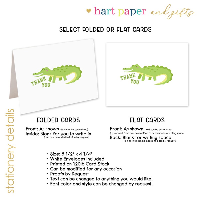 Alligator Crocodile Thank You Personalized Cards • Folded Flat Card ...