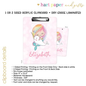 Mermaid Narwhal Unicorn Personalized Clipboard Back to School Supplies ...