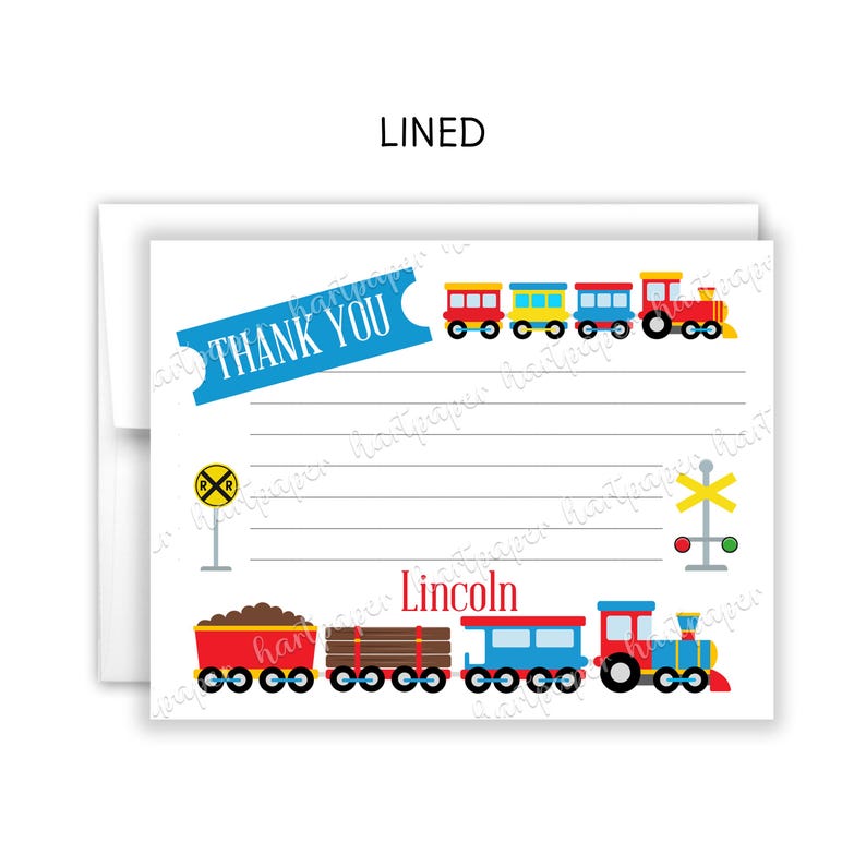 Train Fill in the Blank Thank You Cards Personalized • Flat Stationery ...