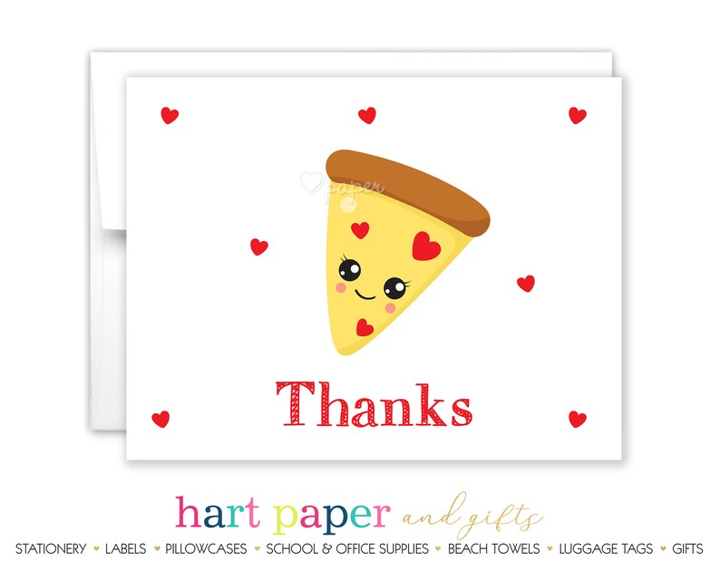 Pizza Party Hearts Red Thank You Personalized Cards Folded - Etsy