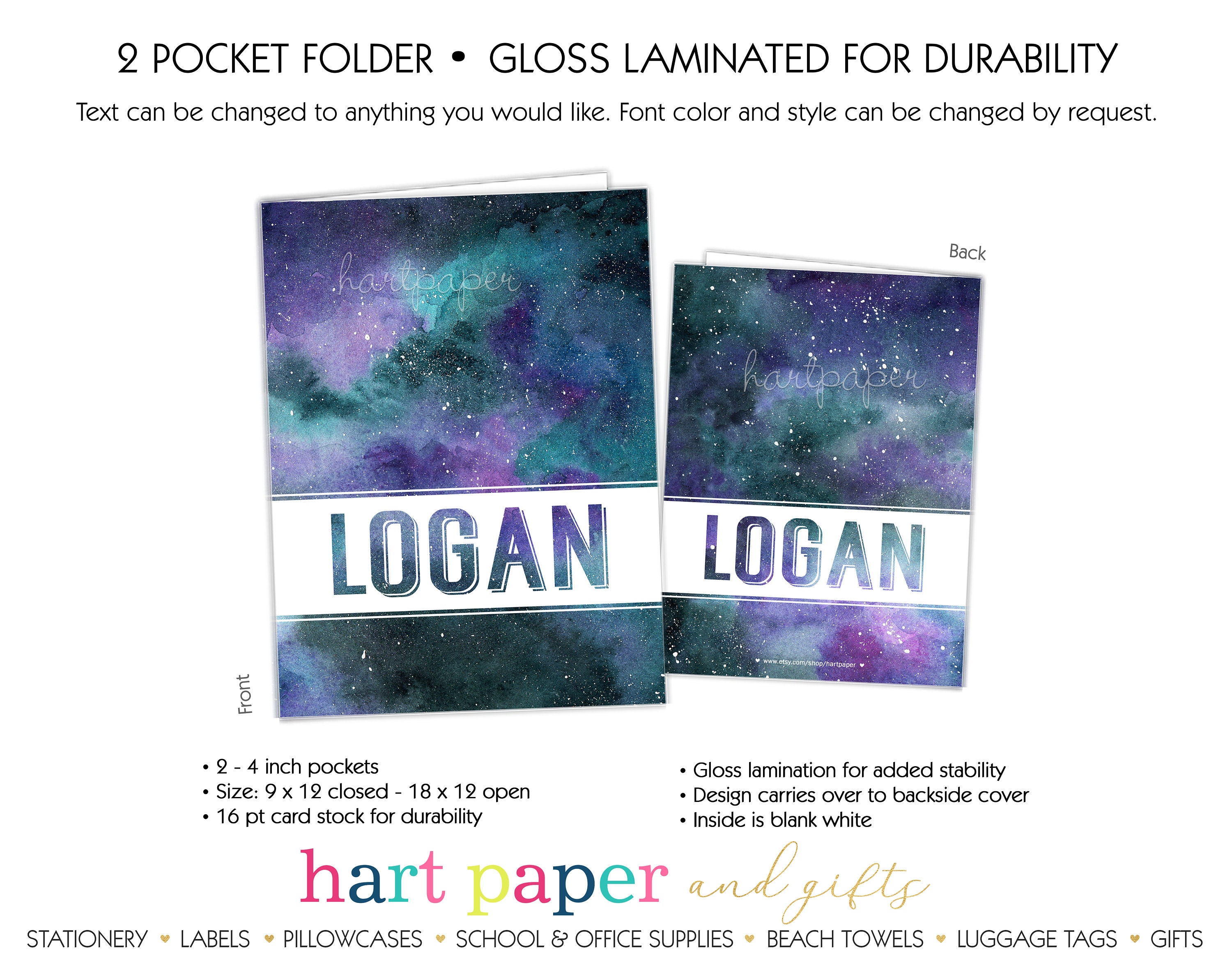 Galaxy Space Stars Personalized Folder 2 Pocket Back to | Etsy