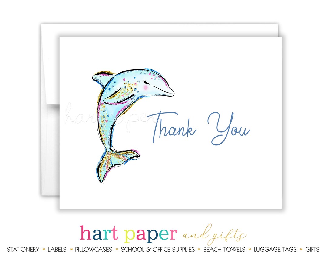 Dolphin Thank You Personalized Cards Folded Flat Card Stationery Custom ...