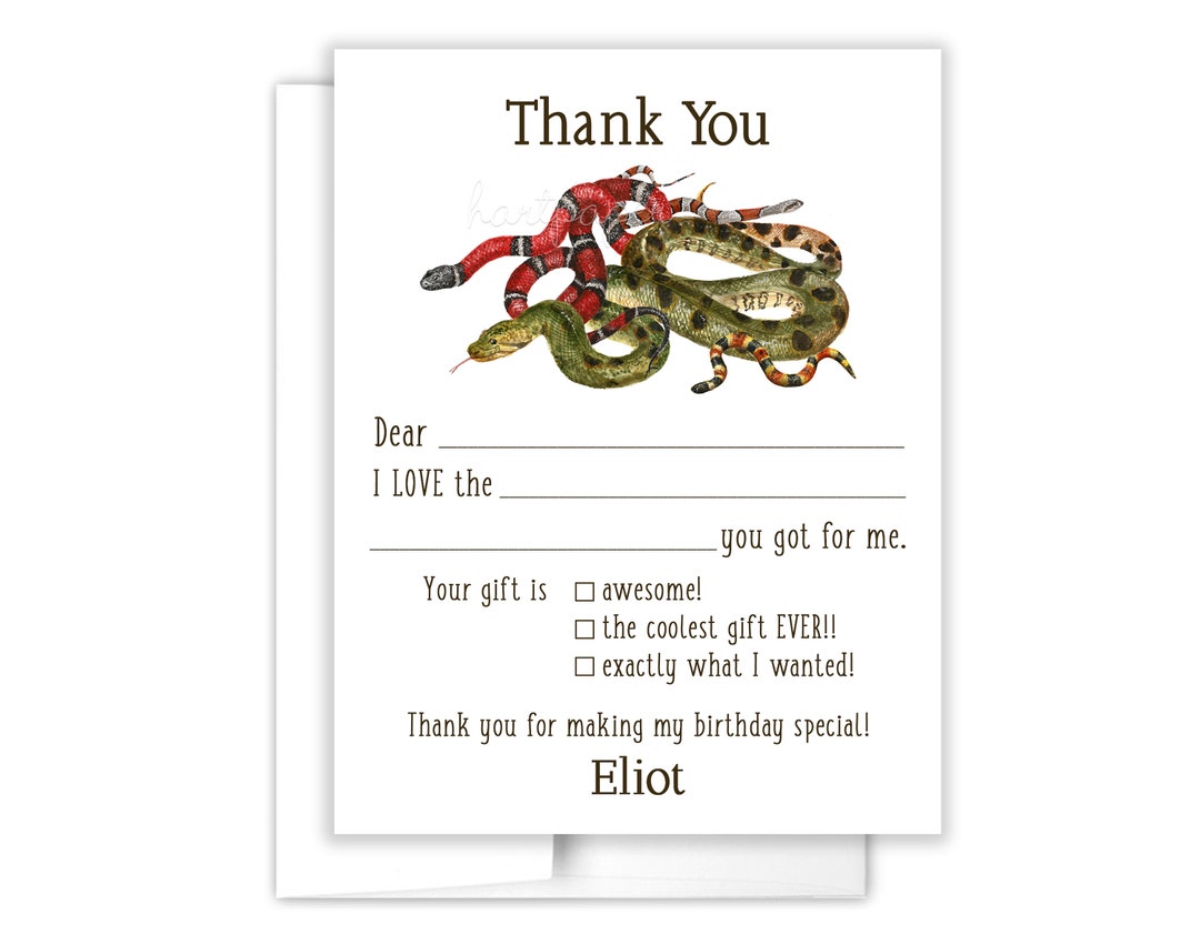 Reptile Snakes Fill in the Blank Thank You Cards Personalized - Etsy