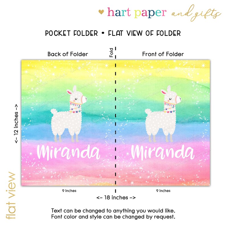 Rainbow Llama Alpaca Personalized Folder 2 Pocket • Back to School ...