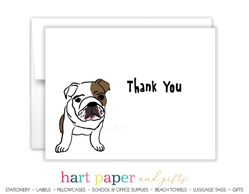 Bulldog Bull Dog Puppy Thank You Personalized Cards Folded - Etsy