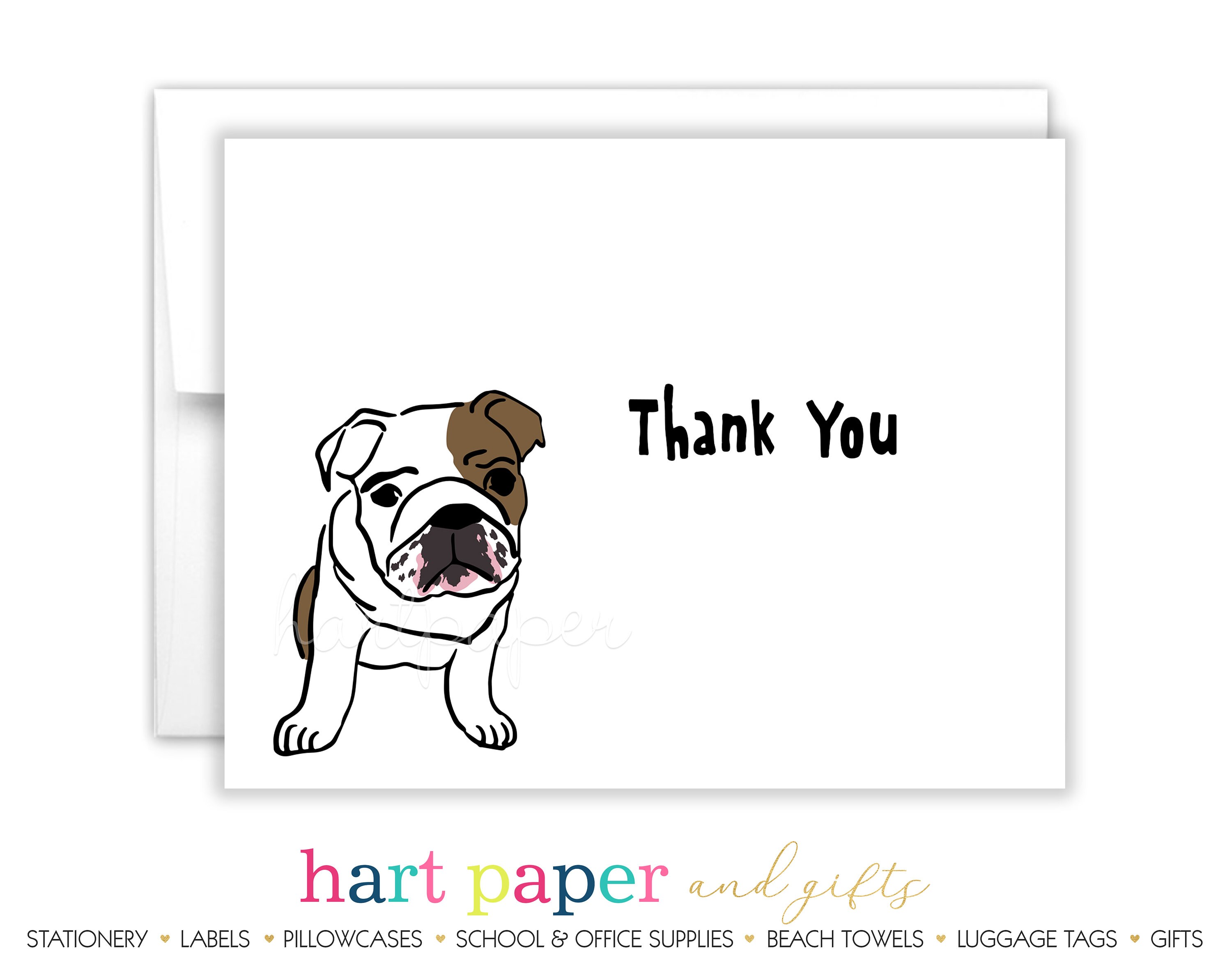 Bulldog Bull Dog Puppy Thank You Personalized Cards Folded - Etsy