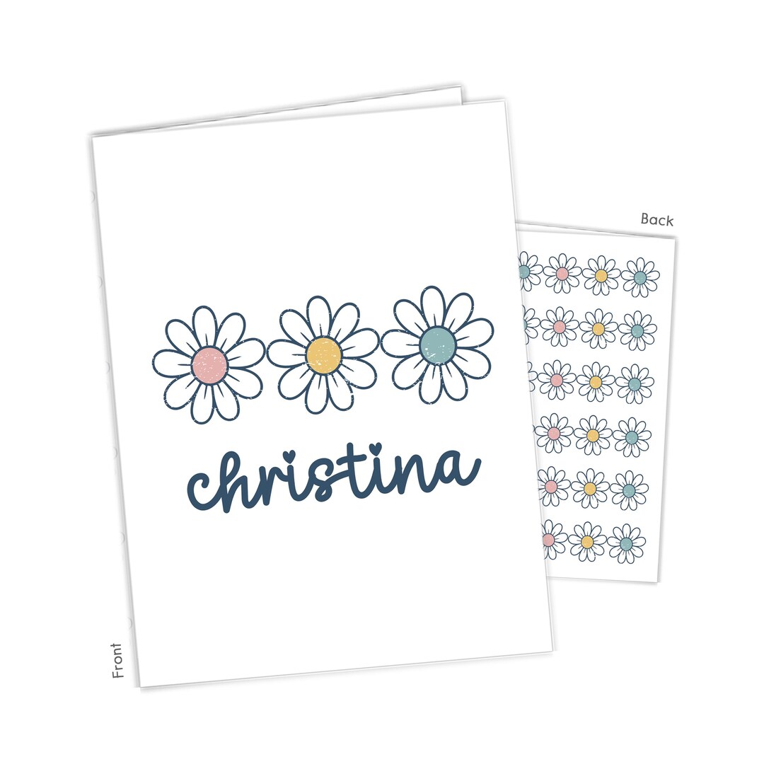 Retro Rainbow Daisy Happy Flowers Personalized Folder 2 Pocket Back ...