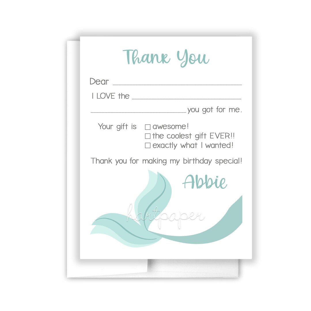 Mermaid Tail Fill in the Blank Thank You Cards Personalized • Custom ...