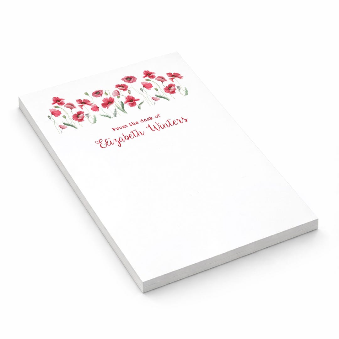 Red Poppy Poppies Flowers Personalized Notepad Blank Lined Note ...