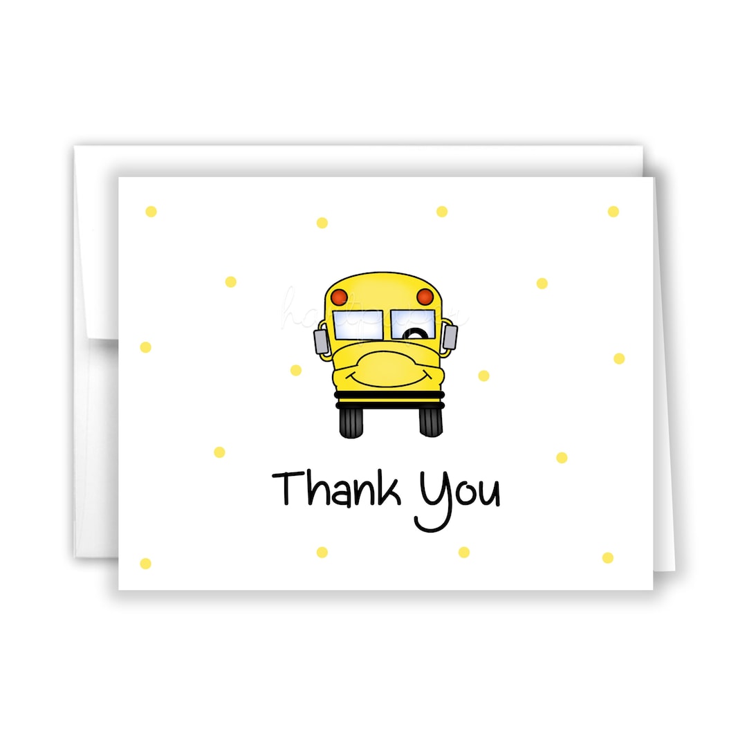 School Bus Polka Dots Thank You Personalized Cards • Flat Folded ...