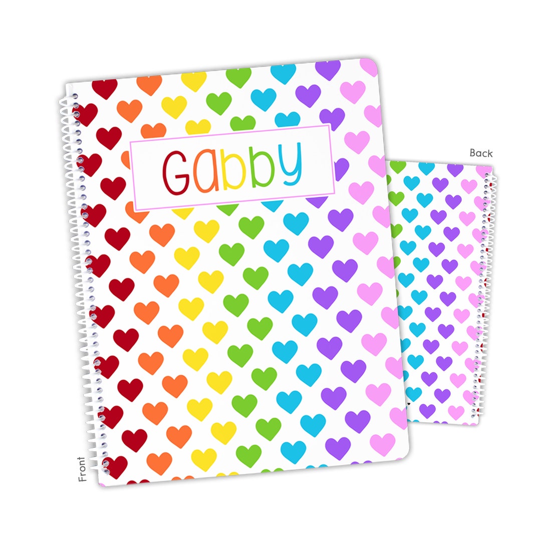 Rainbow Heart Stripe Personalized Notebook Sketchbook • Custom Birthday ...