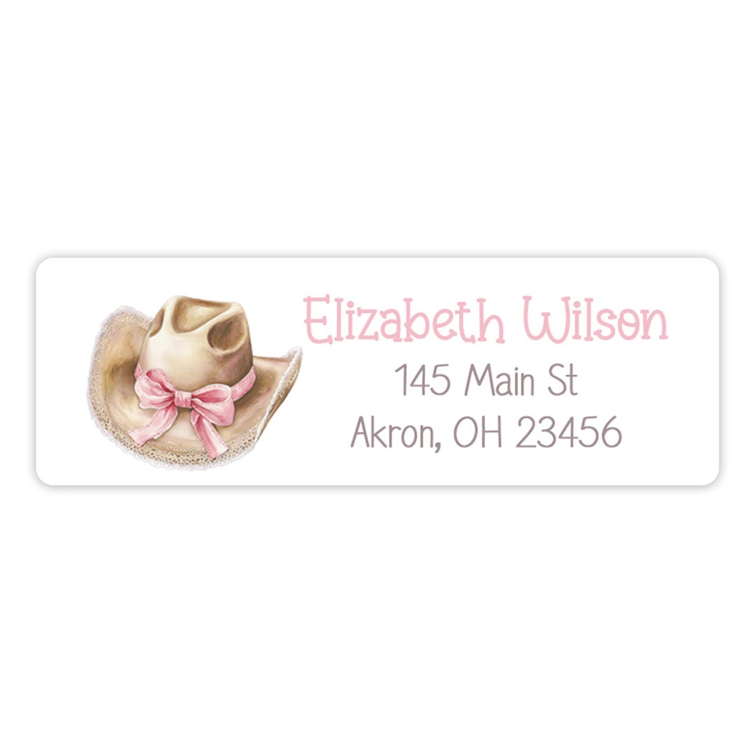 Pink Cowgirl Hat Coquette Bow Return Address Labels Personalized Custom ...