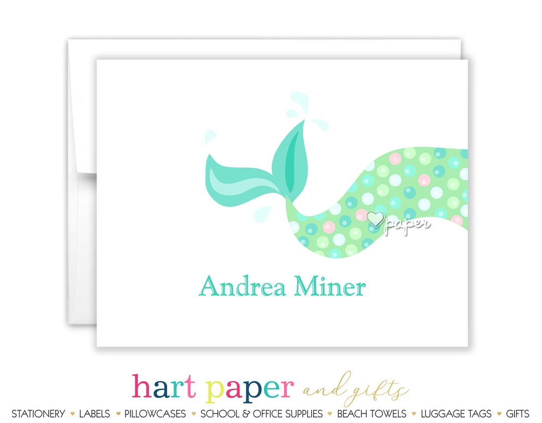Mermaid Tail Thank You Personalized Cards Folded Flat Card Stationery ...