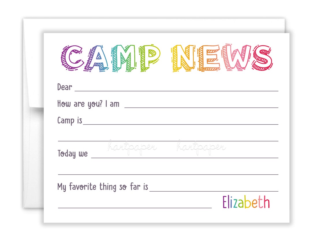 Rainbow Camp News Lined Camping Note Personalized Cards Summer - Etsy