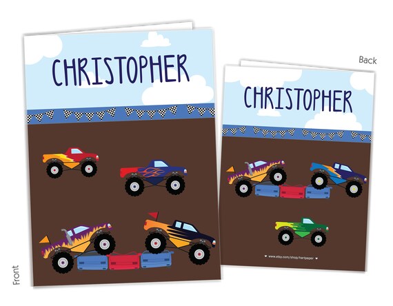 Monster Truck Transportation Personalized Folder 2 Pocket Back - Etsy