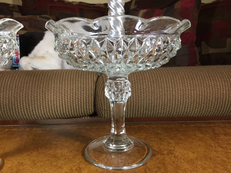Indiana Glass Clear Pressed Glass Pedestal/Compote Candle | Etsy