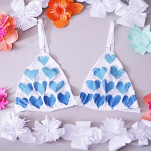 Blue Heart 2 / Organic Cotton Hand Printed Bralette With Ombre Heart ...