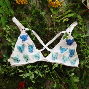 Spring Kitty / Organic Cotton Hand Printed Bralette With Cat Print ...