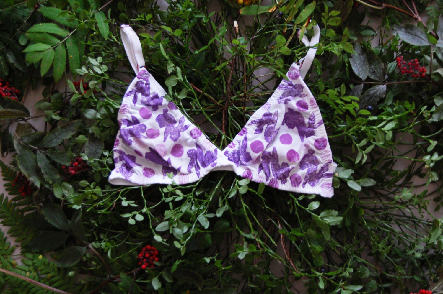 Bunny Pop / Organic Cotton Hand Printed Bralette With Bunny and Dot ...