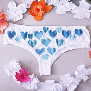 Floating Hearts / Organic Cotton Hand Printed Panties With Teal Shades ...