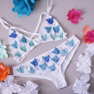 Spring Kitty / Organic Cotton Hand Printed Bralette With Cat Print ...