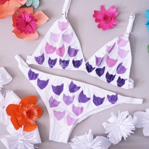 Blueberry Kitty the Cat / Organic Cotton Hand Printed Bralette With ...