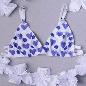 Heartly / Lingerie Organic Cotton Hand Printed Bralette With Hearts and ...