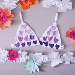 Blueberry Kitty the Cat / Organic Cotton Hand Printed Bralette With ...
