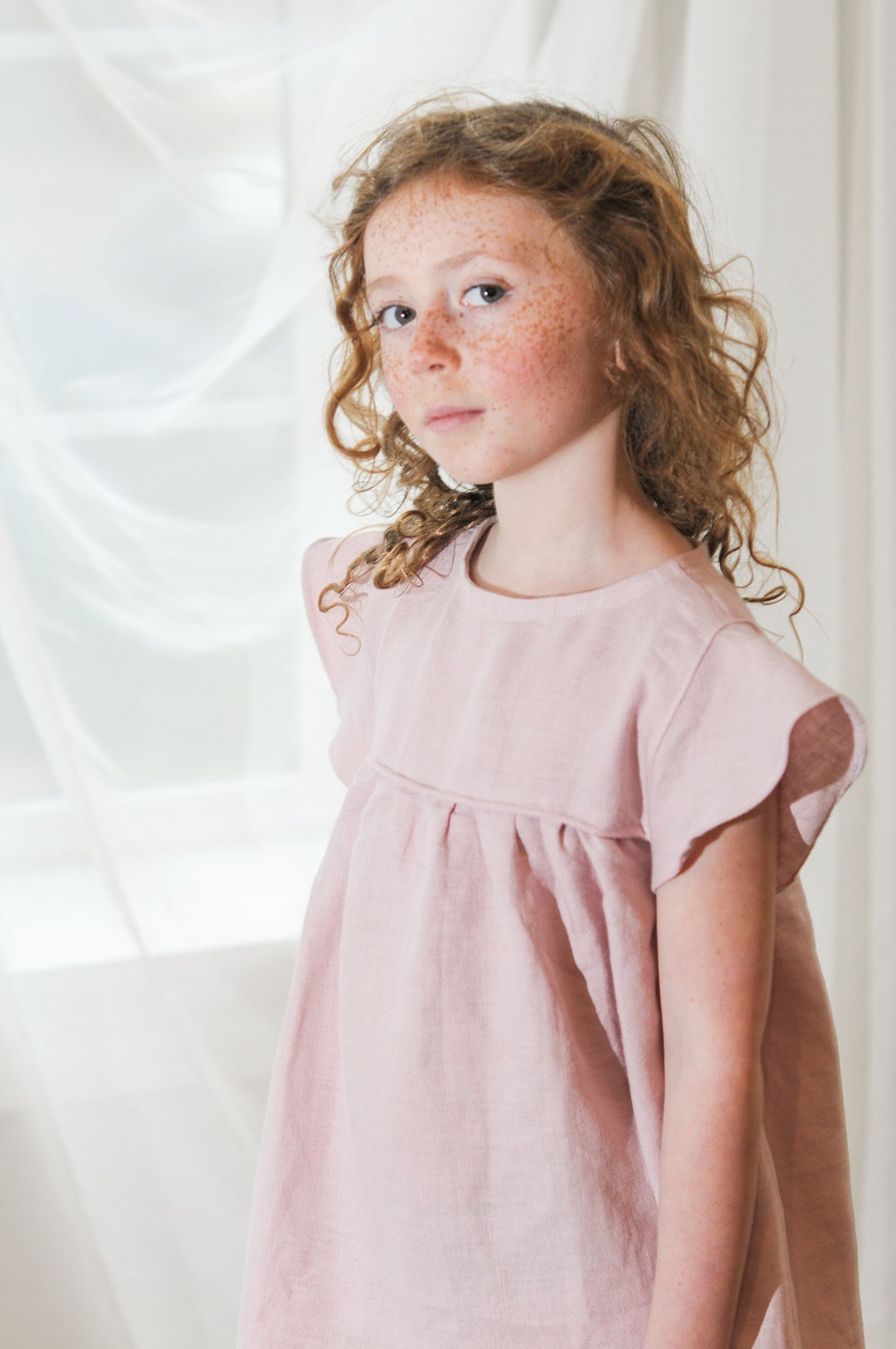 Girls Linen Spring Dress With Fluttered Sleeves. Breathable - Etsy