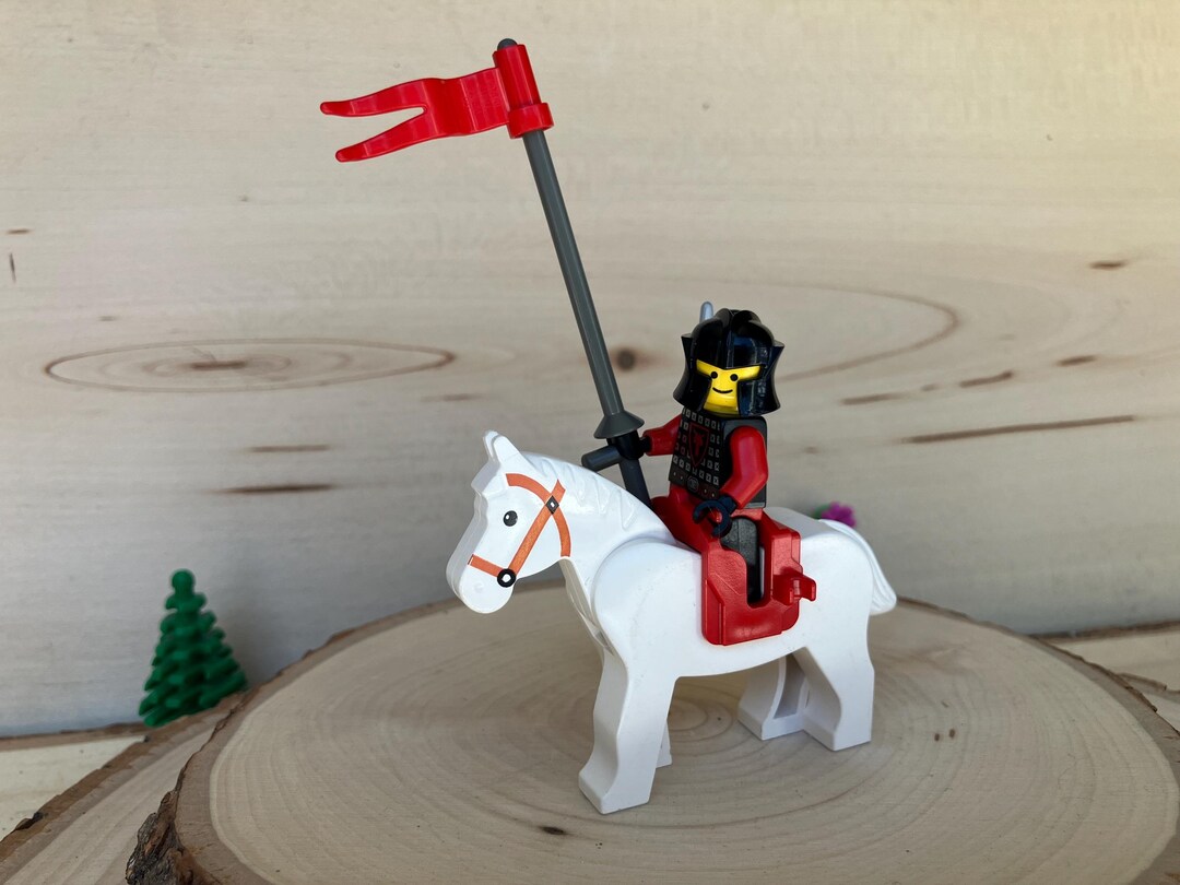 Black Knight Riding a White Horse, Red Saddle, Dark Gray Lance With ...