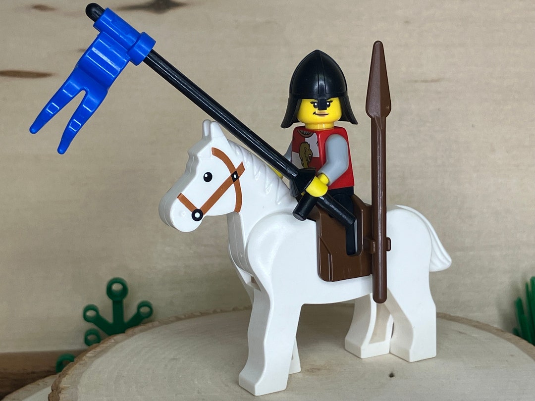 Lady Knight Riding White Horse, Brown Saddle, Black Lance With Brown ...