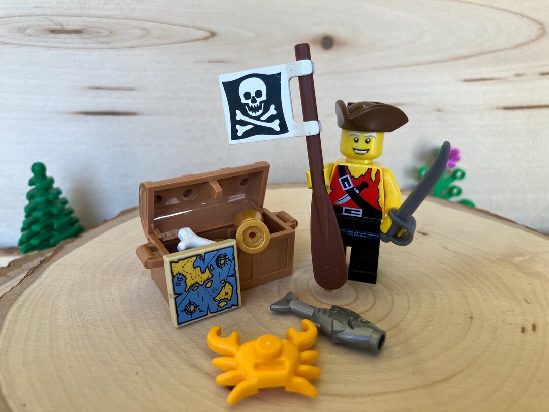 Pirate Holding a Jolly Roger Flag and Cutlass With a Full Treasure ...