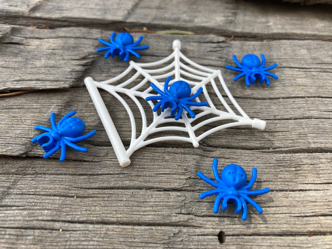 Blue Spiders With Round Abdomen and Clip, Group of 5 on a White Web ...