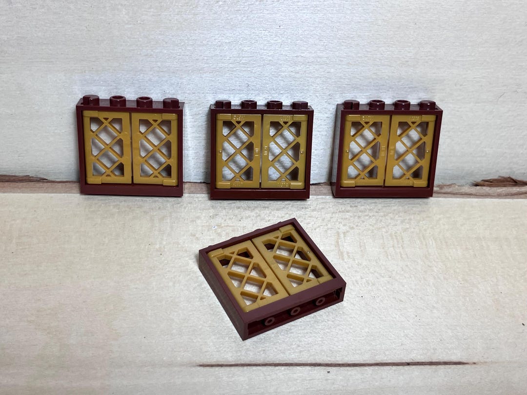 4 Pack, Reddish Brown Window Frame With Pearl Gold Lattice Shutters ...