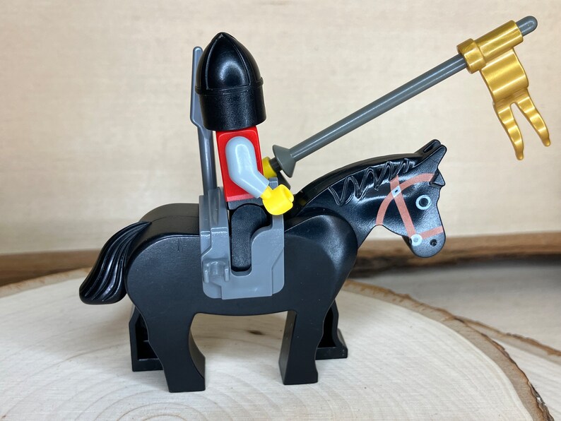 Knight Riding a Black Horse, Gray Saddle, Gray Lance With Silver Spear ...