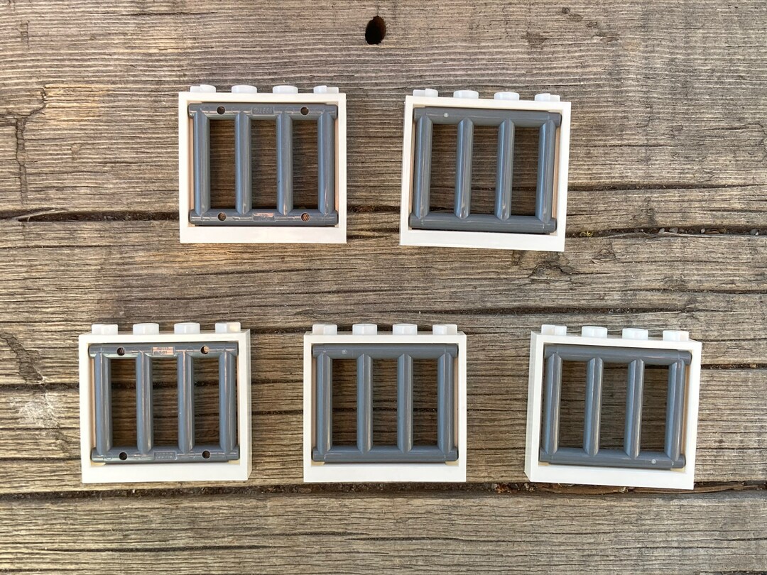 White Window Frame With Dark Stone Gray Bars, Pack of 5 Genuine LEGO ...