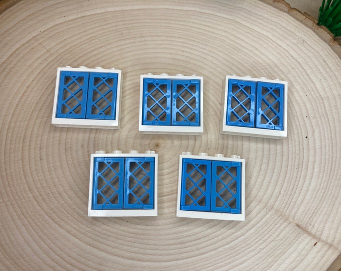 White Window Frame With Medium Blue Lattice Shutters, Pack of 5 Genuine ...