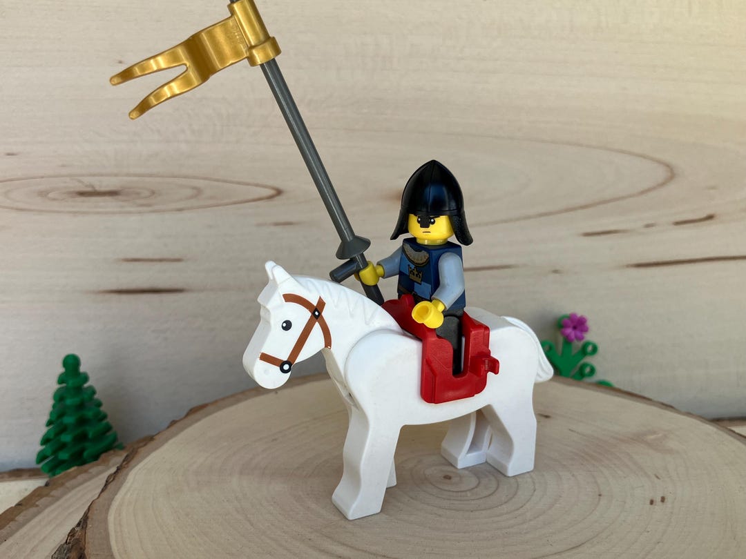 Knight Riding a White Horse, Red Saddle, Dark Gray Lance With Dark ...