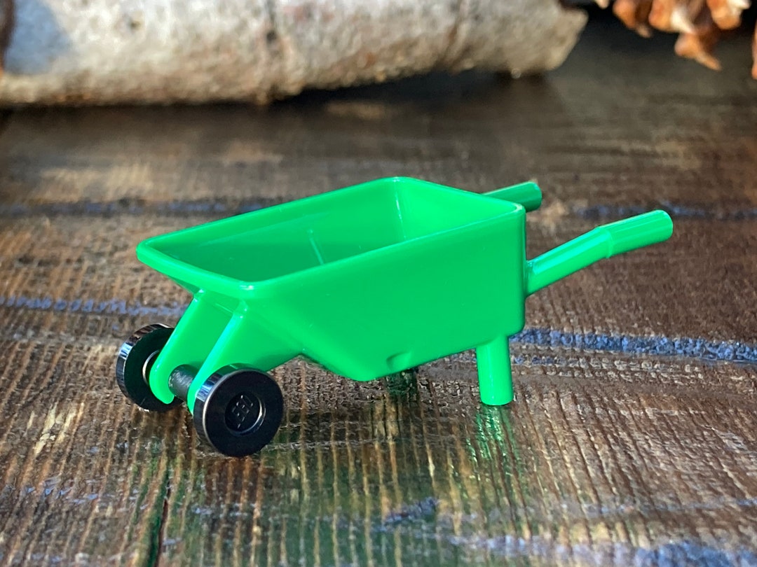 Green Minifigure Wheelbarrow Frame With Black Wheels - Genuine LEGO ...