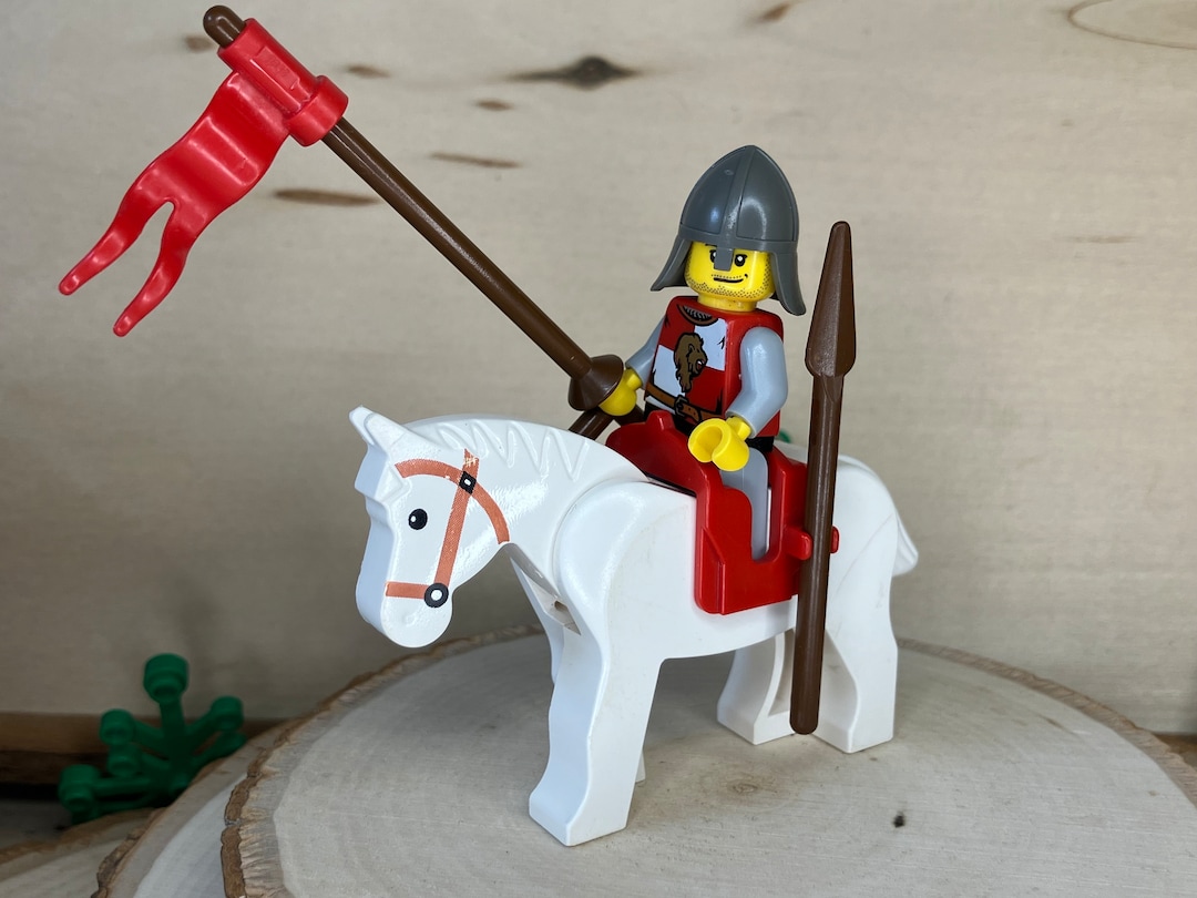 Knight Riding a White Horse, Red Saddle, Brown Lance With Brown Spear ...