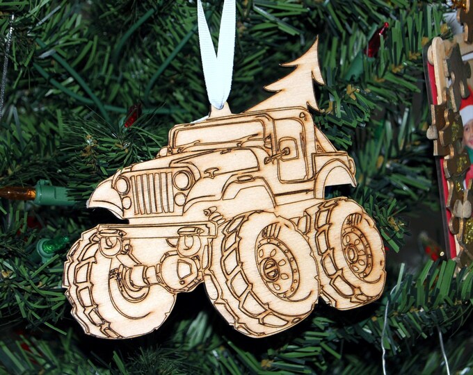 Jeep With Tree Original Artwork Wooden Ornament Laser Cut - Etsy