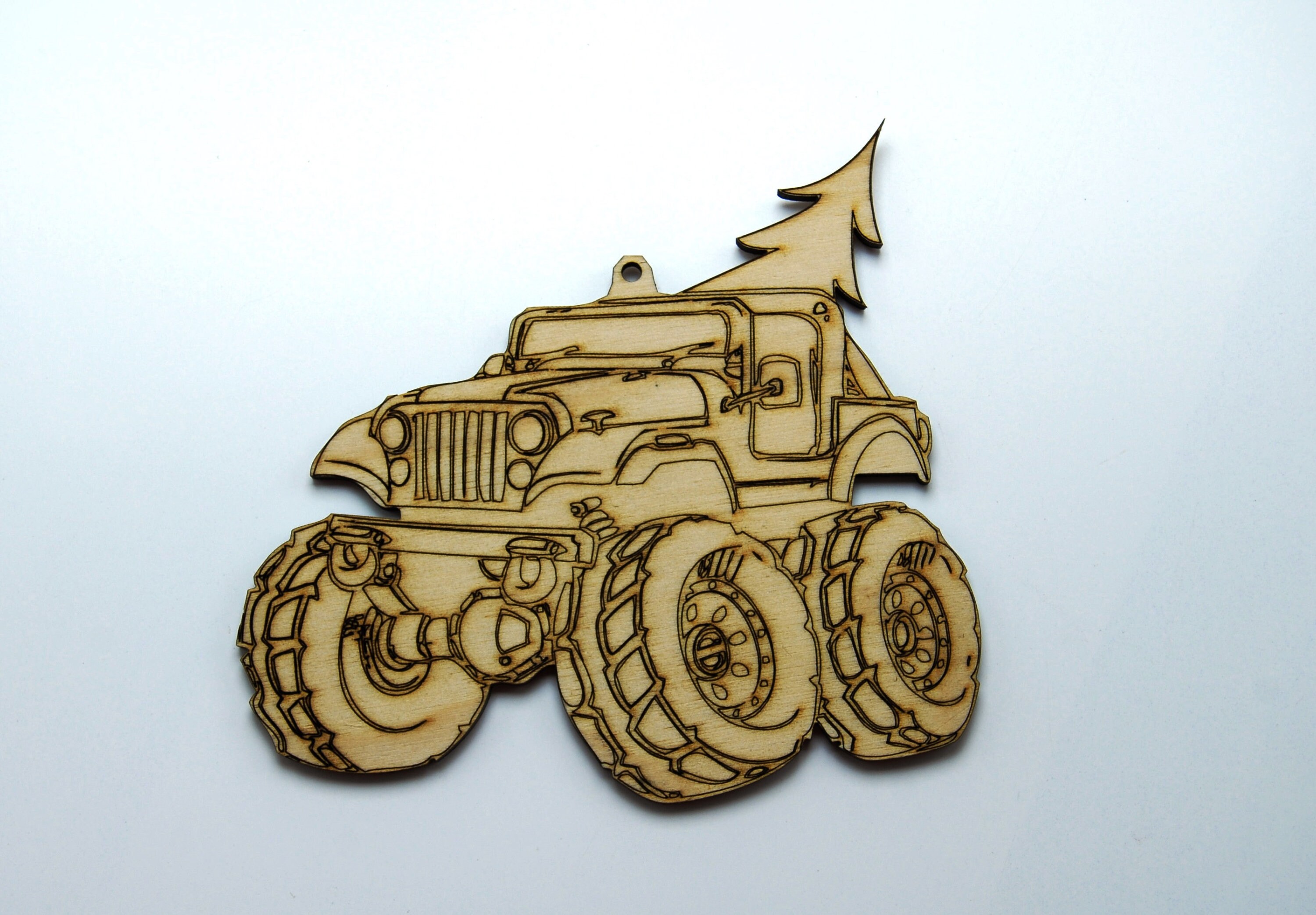 Jeep With Tree Original Artwork Wooden Ornament Laser Cut - Etsy