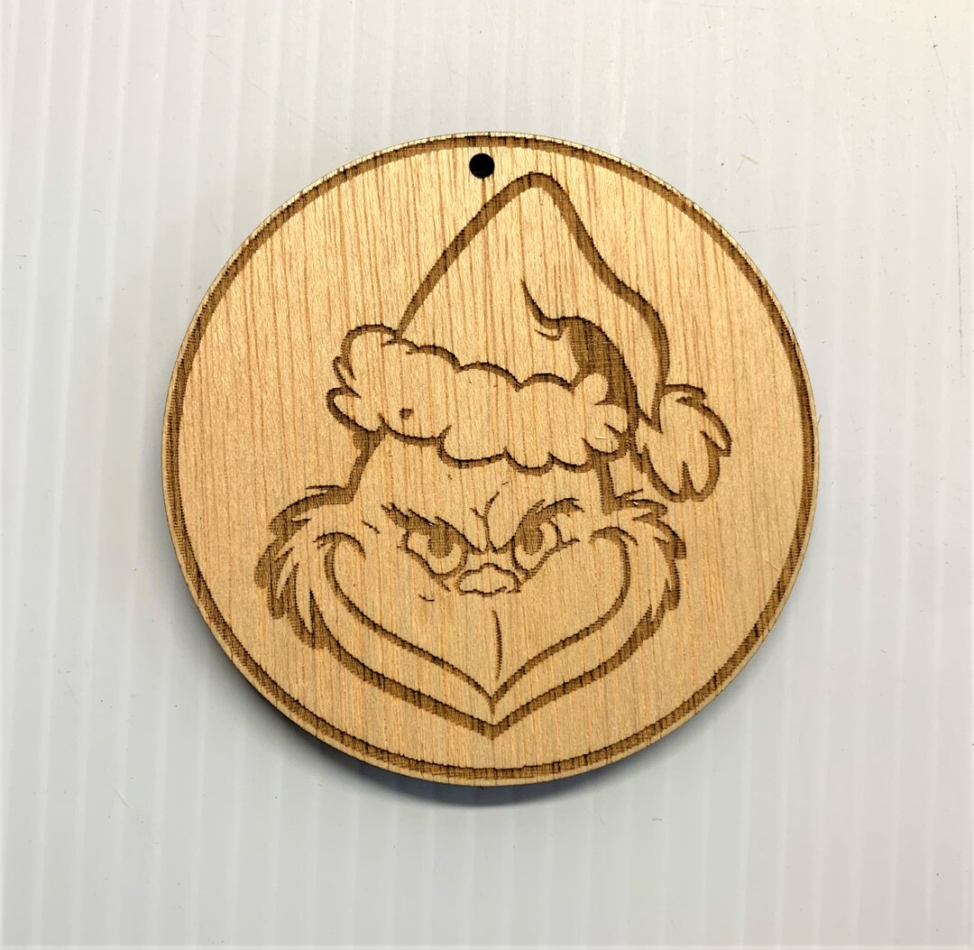 The Grinch Round Christmas Wood Ornament Laser Cut Birch Plywood Etched ...