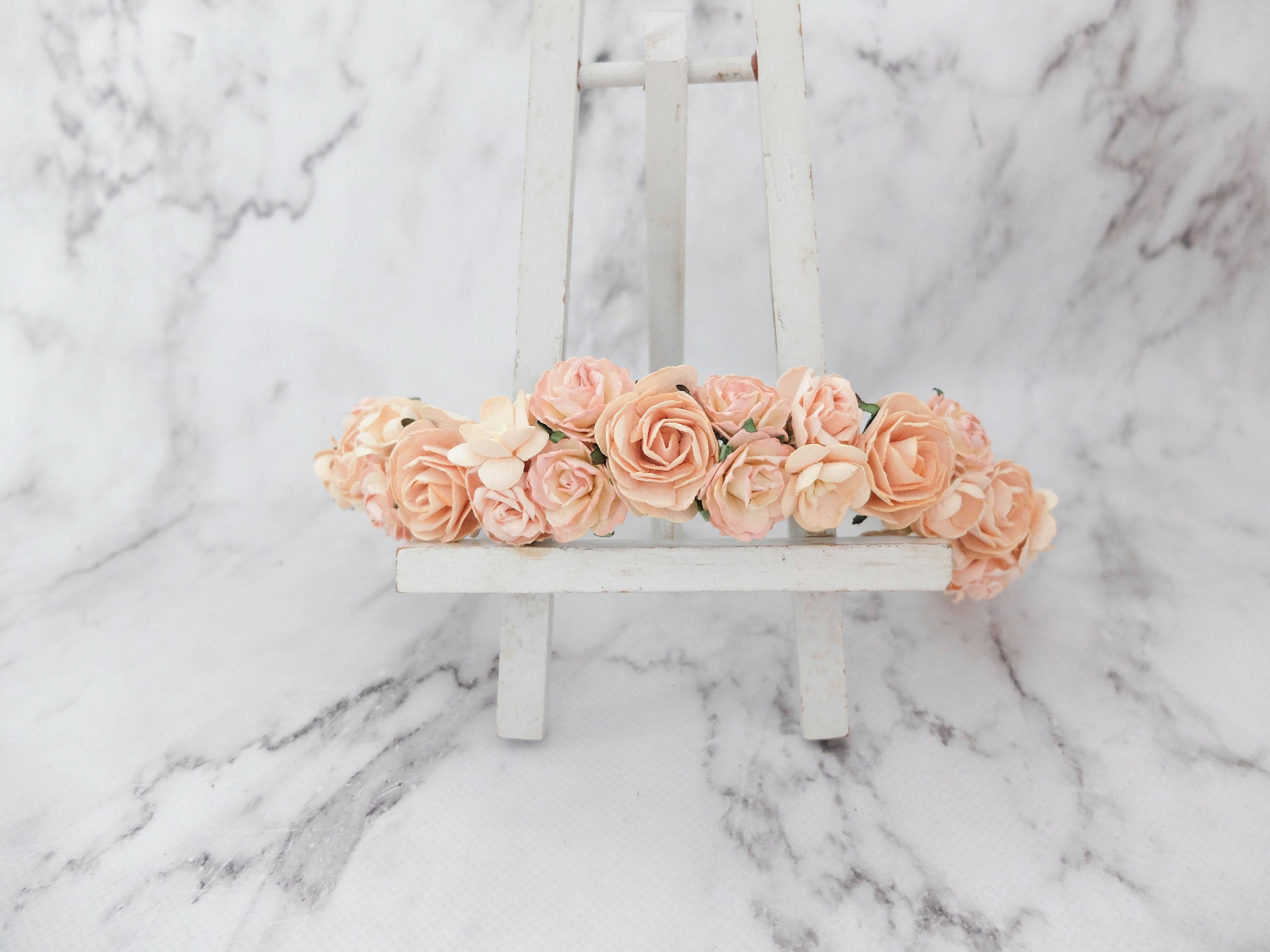 Light peach flower crown rose headpiece headband floral | Etsy