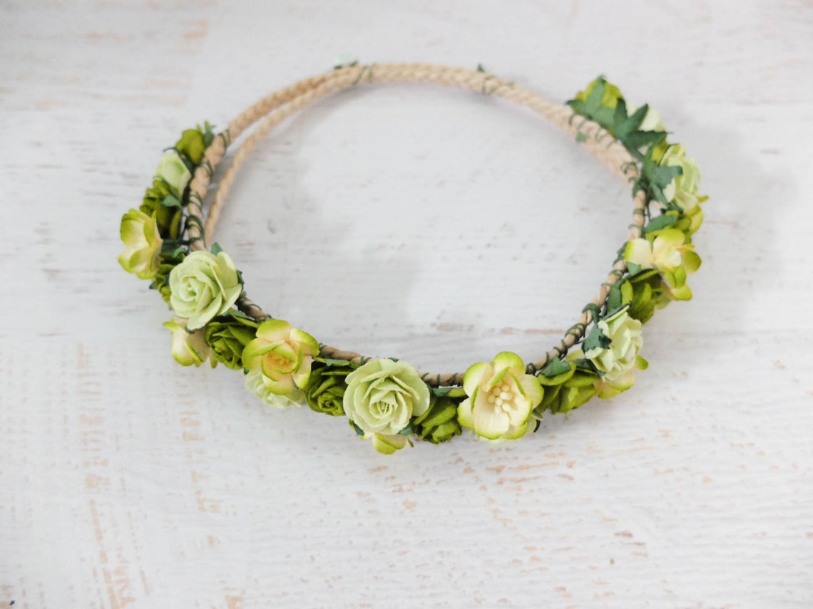 Green Flower Crown Minimal Dainty Wedding Floral Hair Wreath | Etsy